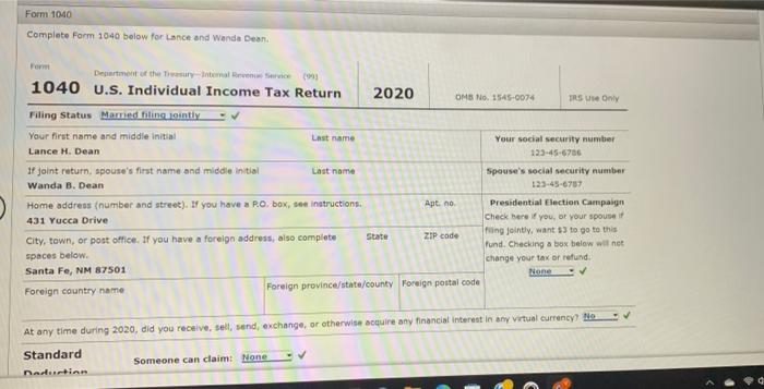Instructions Form 1040 Schedule 1 2020 Tax Rate | Chegg.com