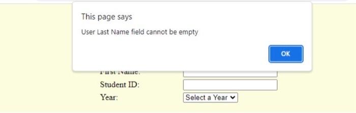 Solved Course Registration This page says User Last Name | Chegg.com