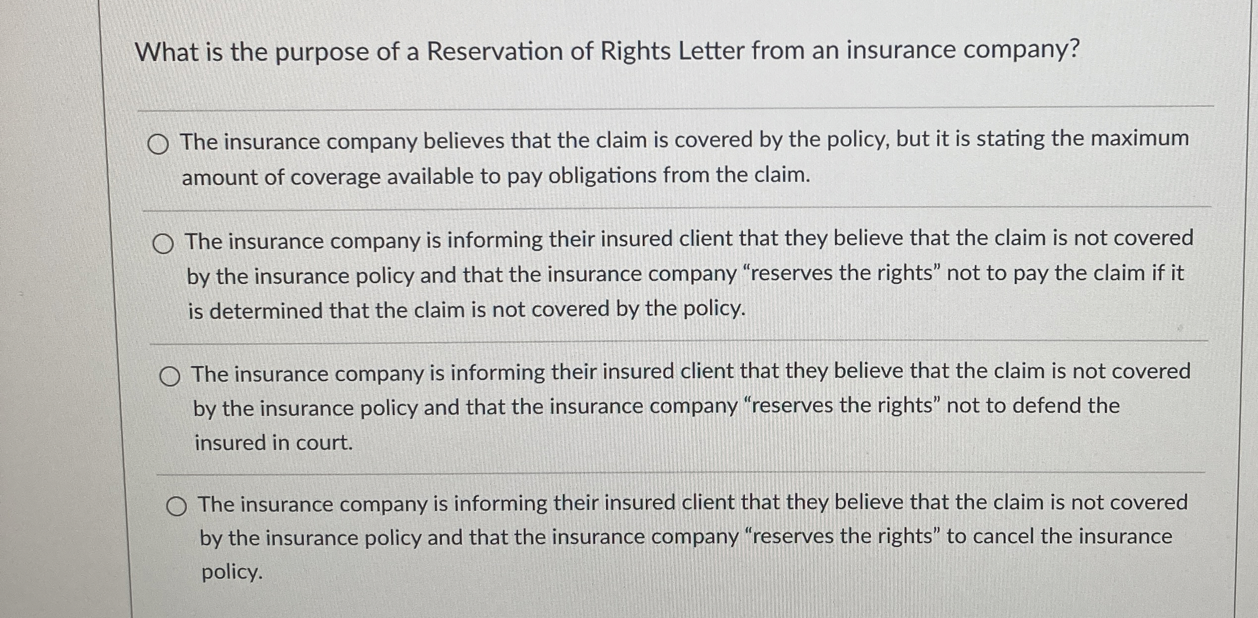Solved What is the purpose of a Reservation of Rights Letter | Chegg.com