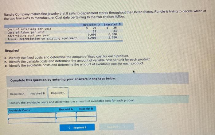 Solved Rundle Company makes fine jewelry that it sells to | Chegg.com