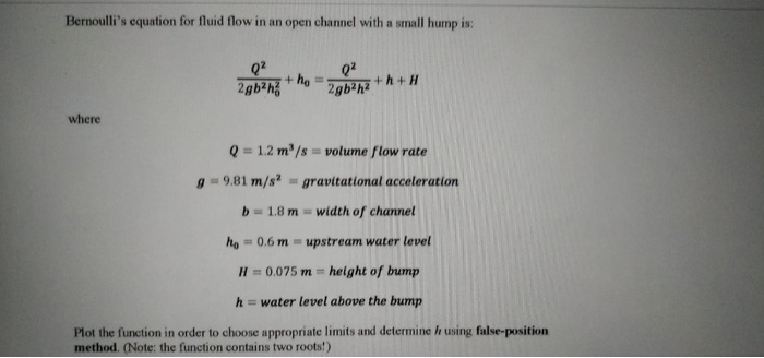 Solved Bernoulli's equation for fluid flow in an open | Chegg.com