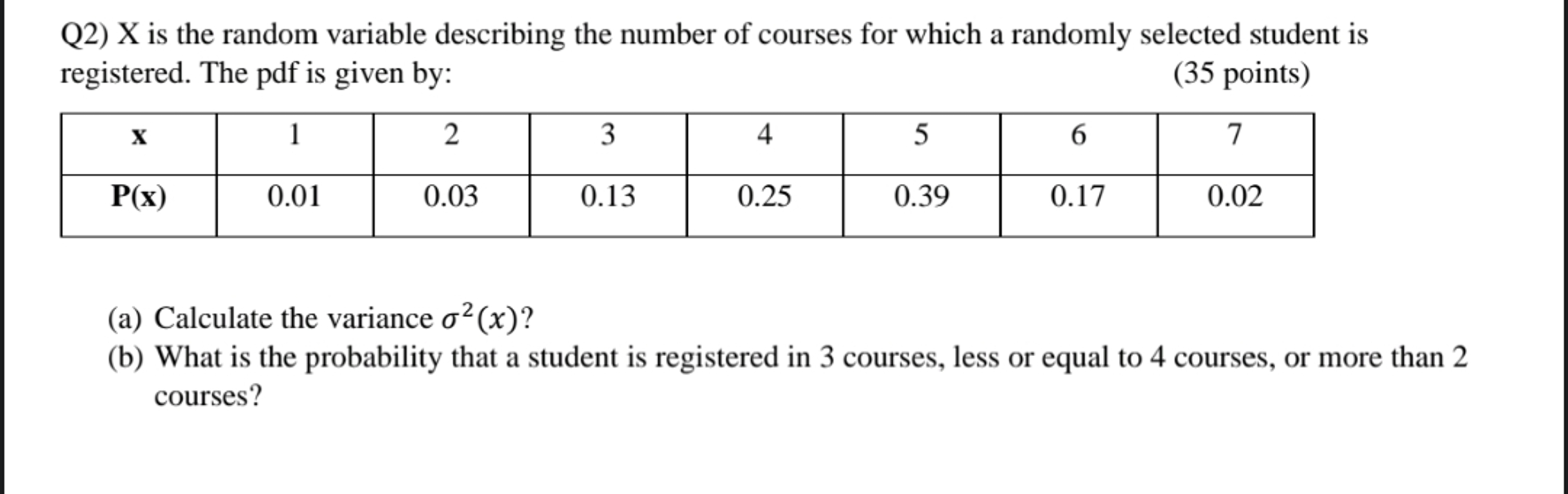 Solved Q2) x ﻿is the random variable describing the number | Chegg.com