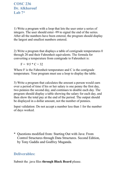 Solved COSC 236 Dr. Alkharouf Lab 7* 1) Write a program with | Chegg.com