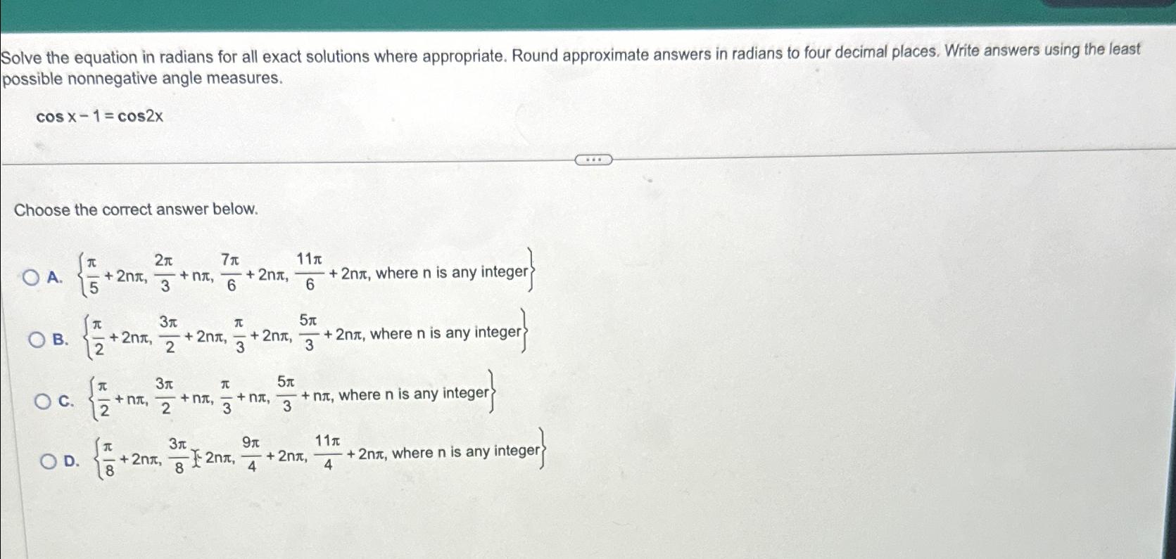 Solve the equation in radians for all exact solutions | Chegg.com