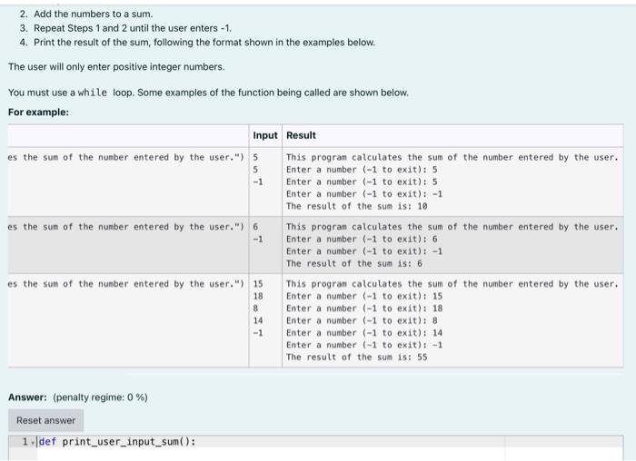 Solved Complete the print_user_input_sum() function which | Chegg.com