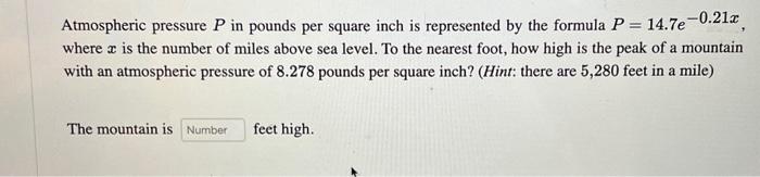 Solved Atmospheric pressure P in pounds per square inch is | Chegg.com