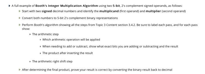 Solved A full example of Booth's Integer Multiplication | Chegg.com