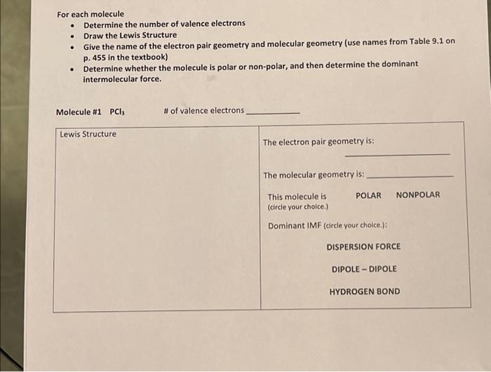 Solved For each molecule • Determine the number of valence | Chegg.com