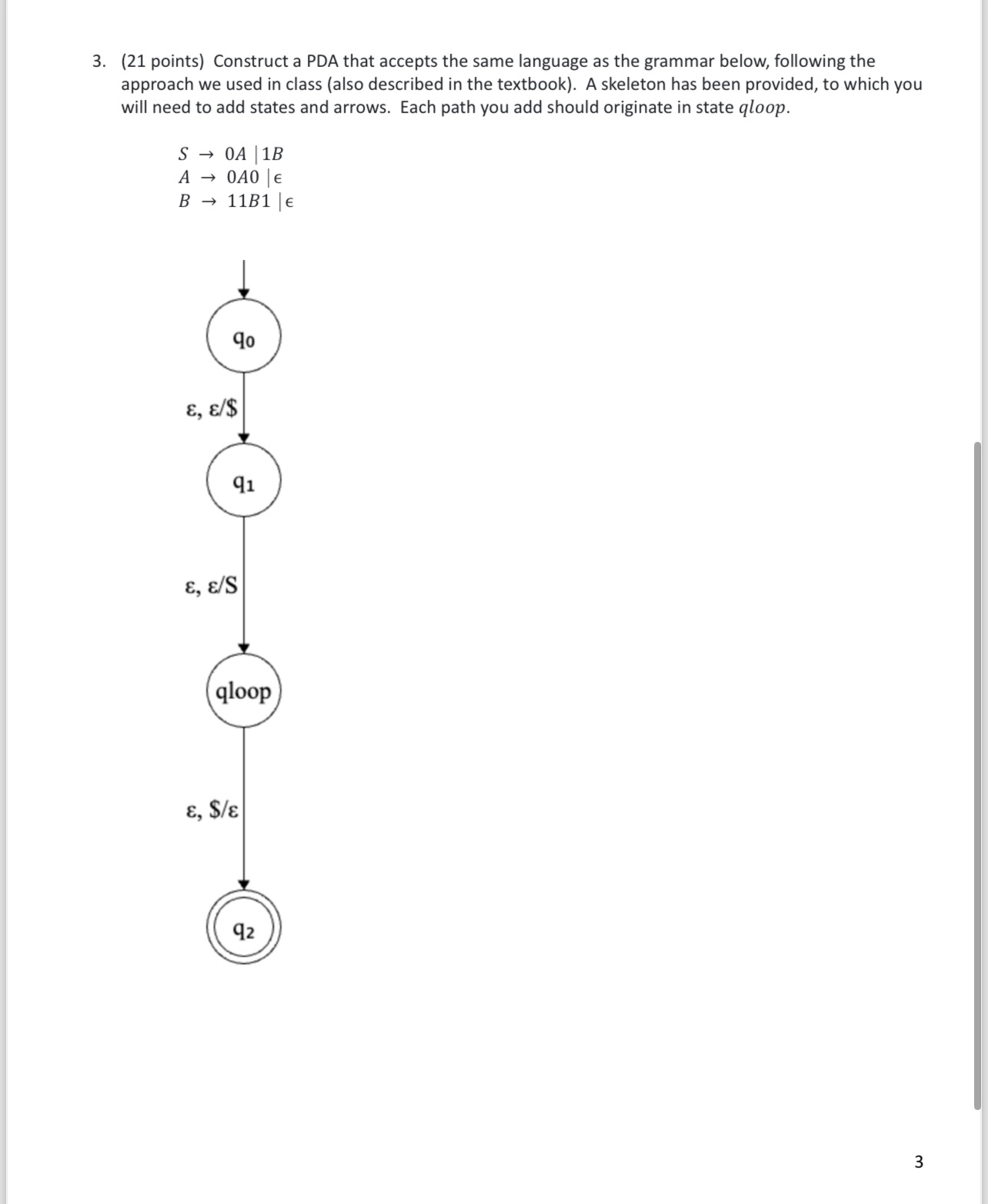 How can I figure out (21 ﻿points) ﻿Construct a PDA | Chegg.com