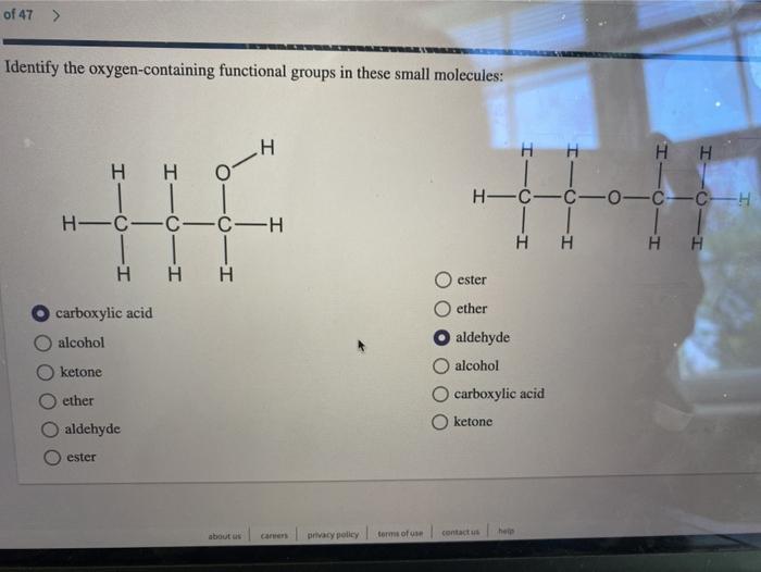 Solved of 47 > Identify the oxygen-containing functional | Chegg.com