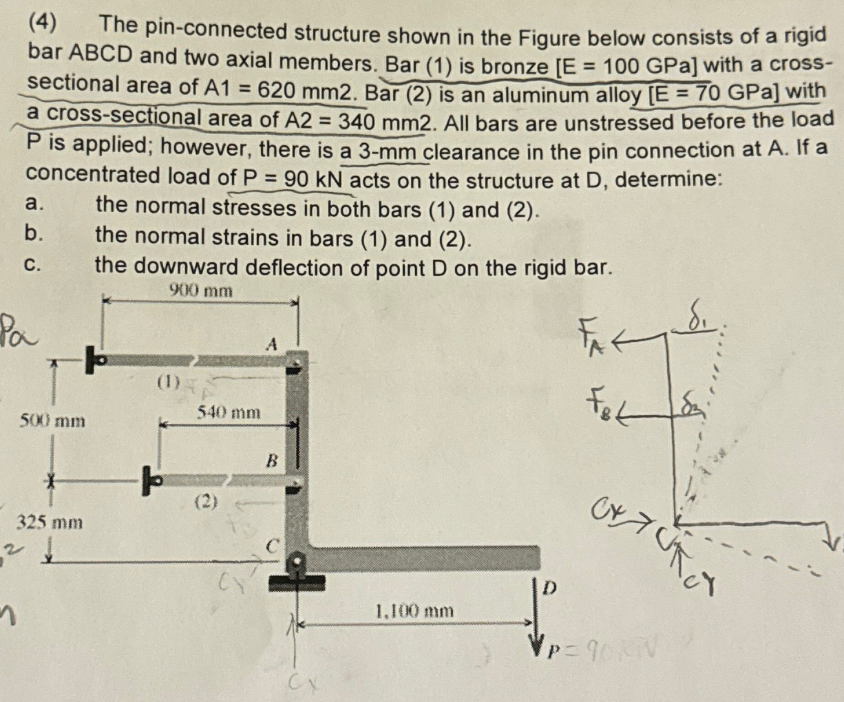 Solved (4) ﻿The pin-connected structure shown in the Figure | Chegg.com