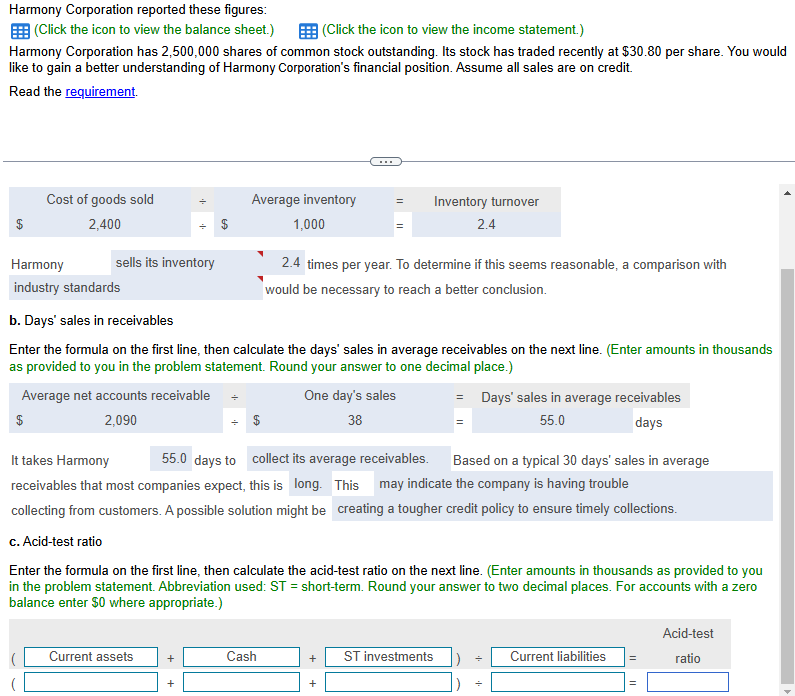 Harmony Corporation has 2,500,000 ﻿shares of common | Chegg.com
