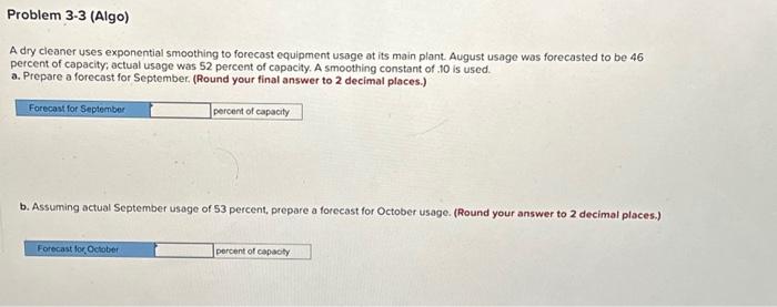 Solved A dry cleaner uses exponential smoothing to forecast | Chegg.com