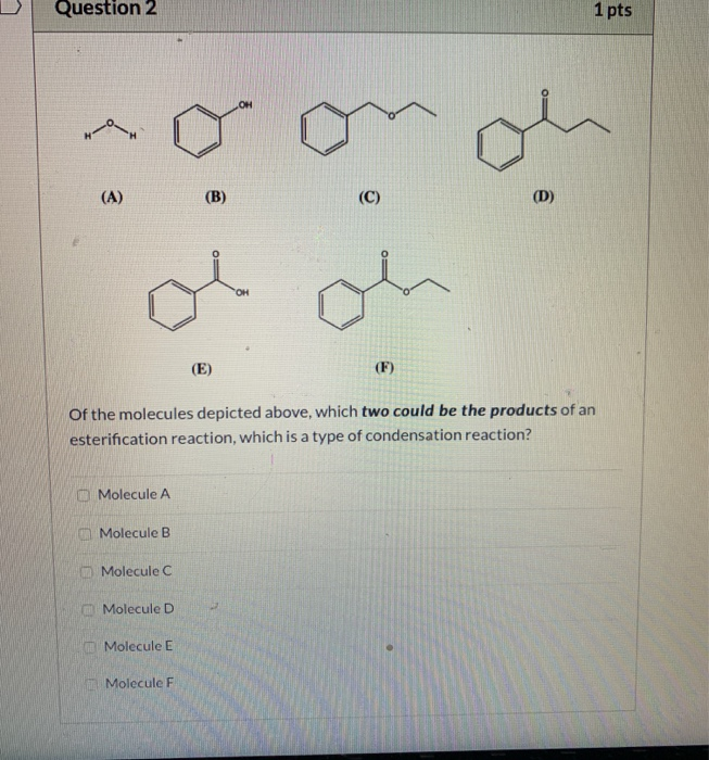 Solved Question 2 1 pts (A) Of the molecules depicted above, | Chegg.com
