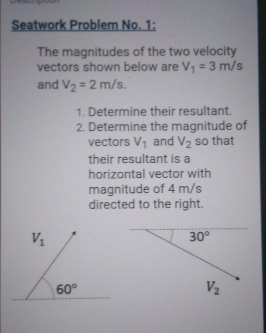 Solved Seatwork Problem No 1 The Magnitudes Of The Two