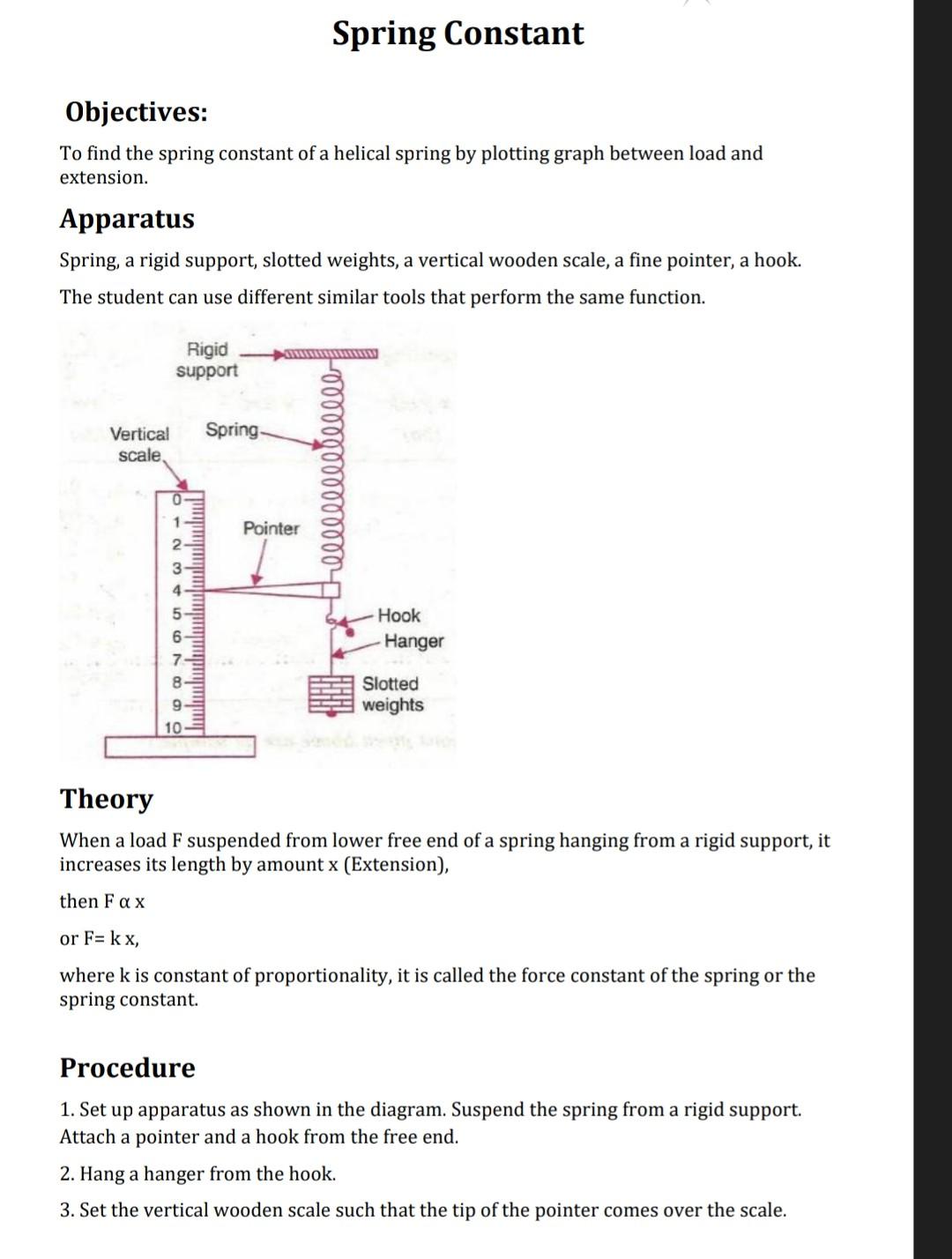 Solved Objectives: To find the spring constant of a helical | Chegg.com