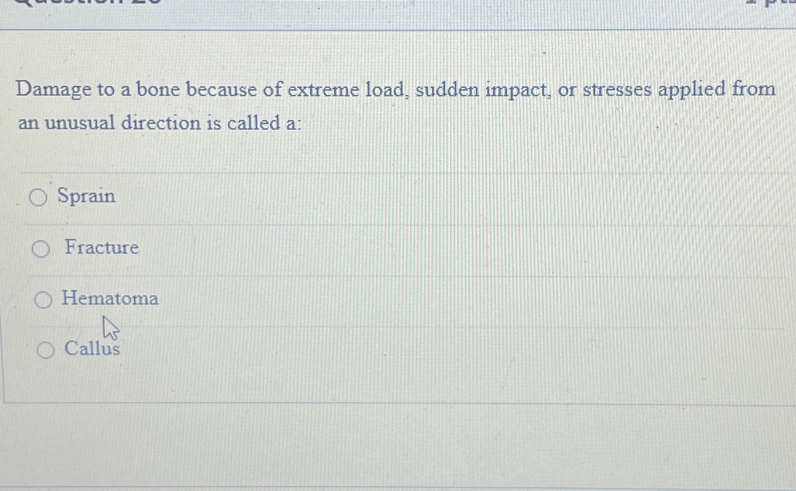 Solved Damage to a bone because of extreme load, sudden | Chegg.com