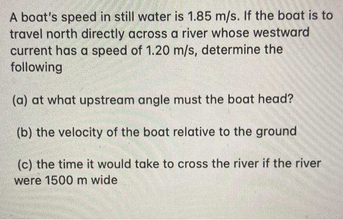 Solved A boat's speed in still water is 1.85 m/s. If the | Chegg.com