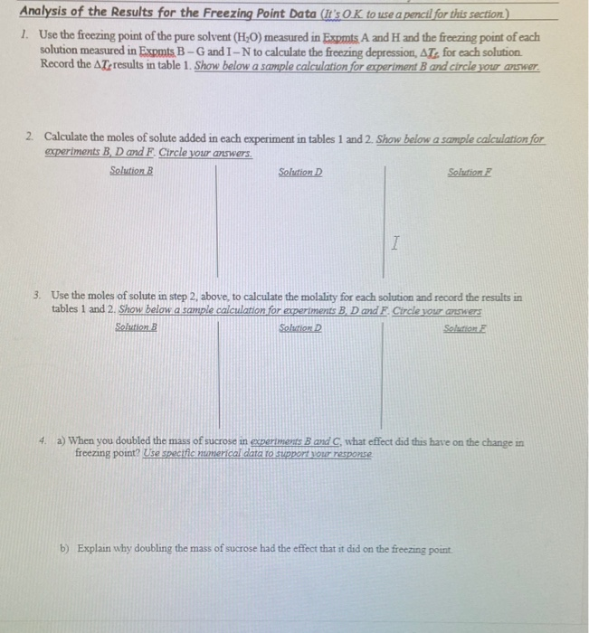 Solved Table 1. Freezing Point Data (Use a pen to record all | Chegg.com