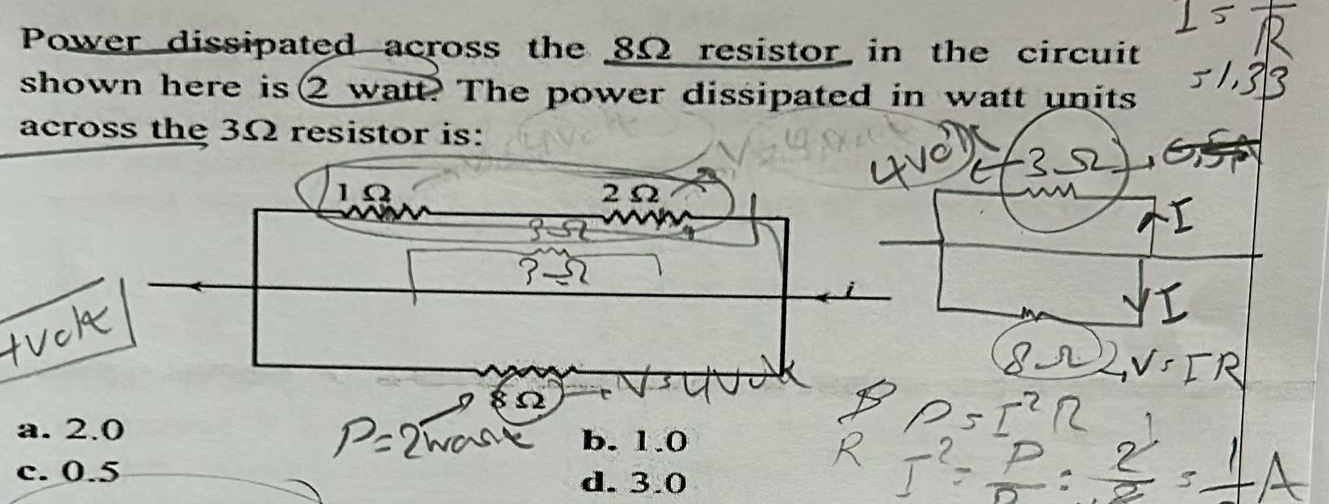 Solved Power dissipated across the 8Ω ﻿resistor in the | Chegg.com