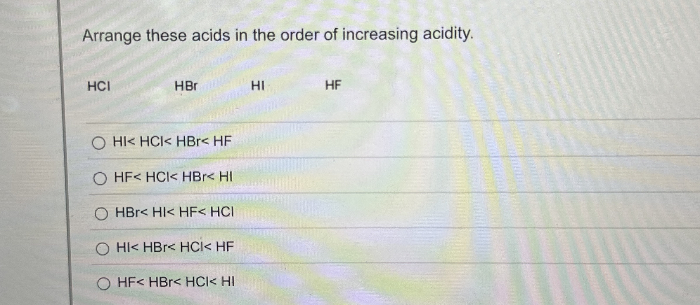 Solved Arrange these acids in the order of increasing | Chegg.com