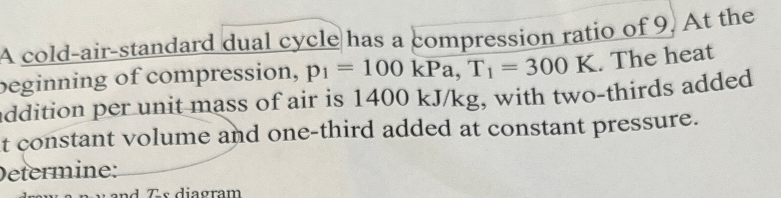 A cold-air-standard dual cycle has a compression | Chegg.com