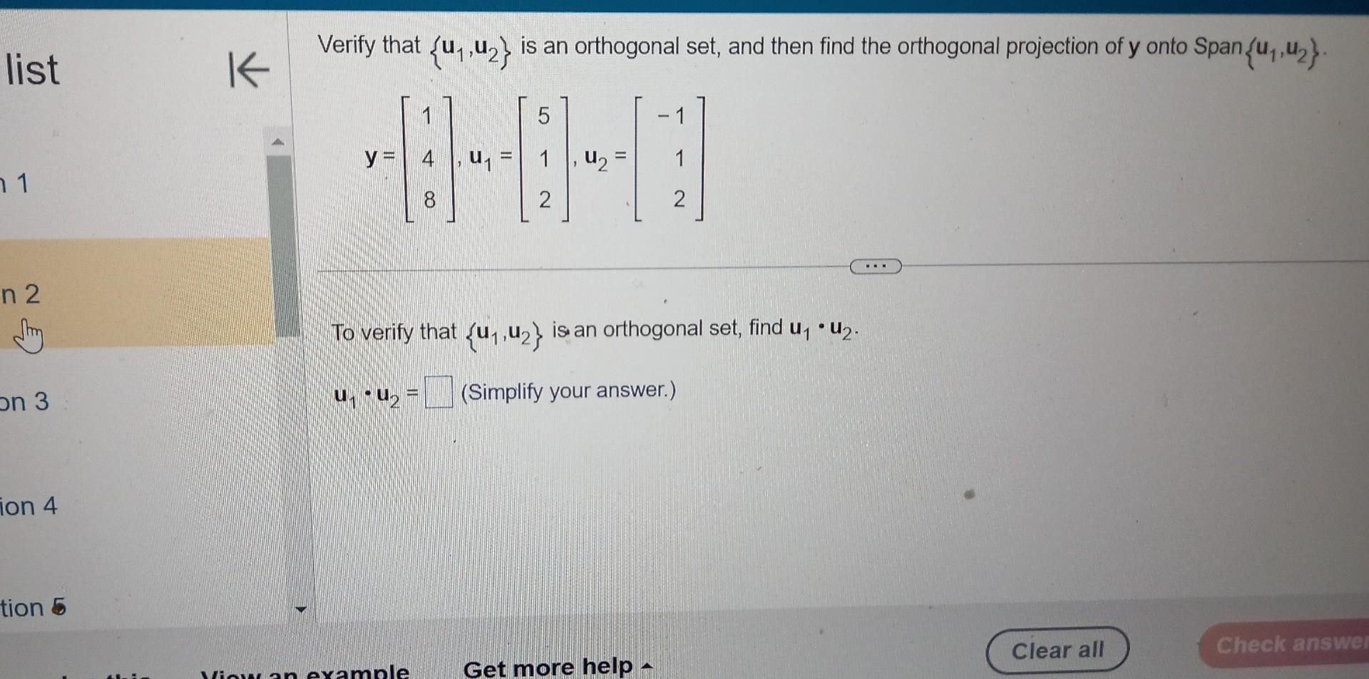 Solved Verify that {u1,u2} is an orthogonal set, and then | Chegg.com