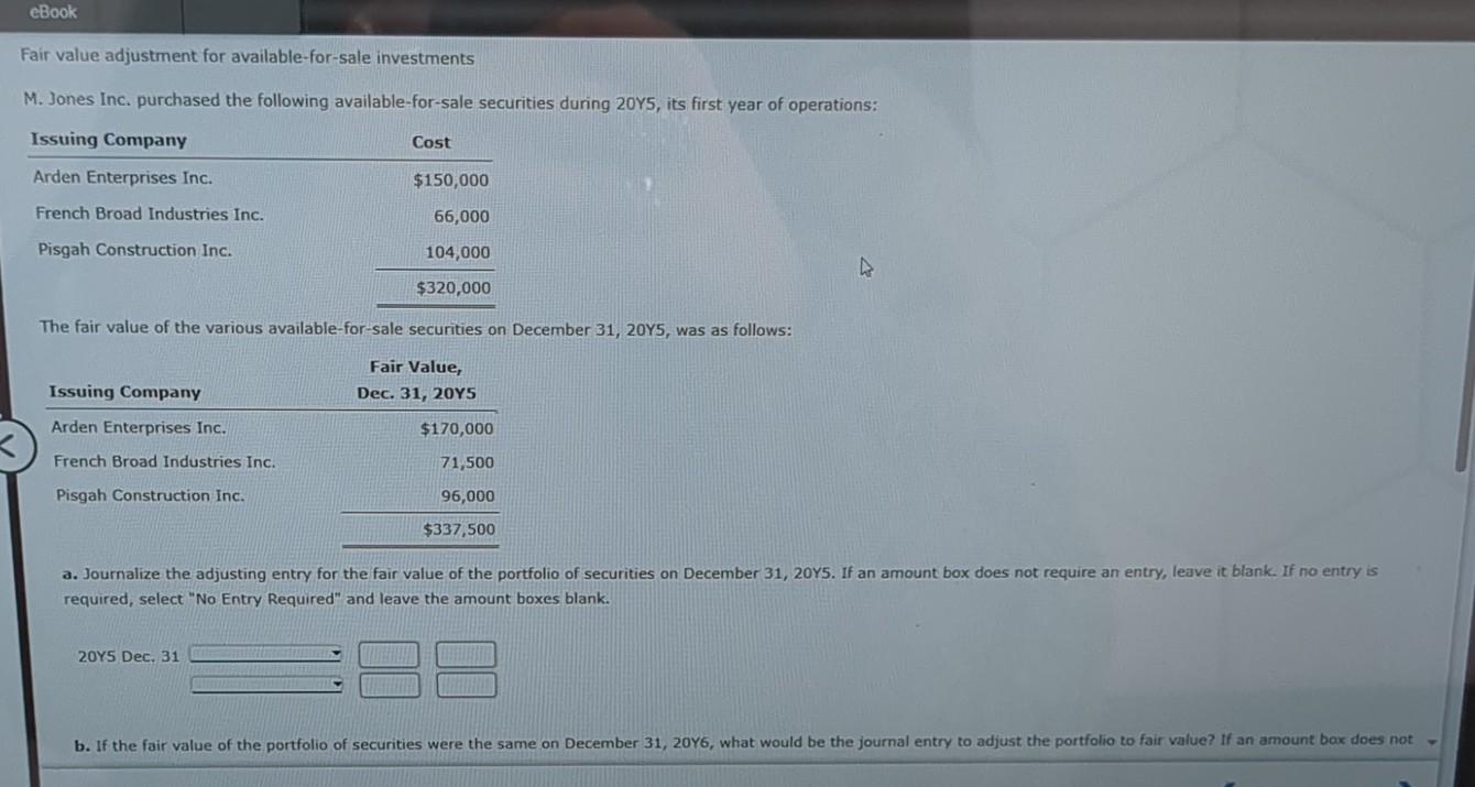 Fair value adjustment for available-for-sale | Chegg.com