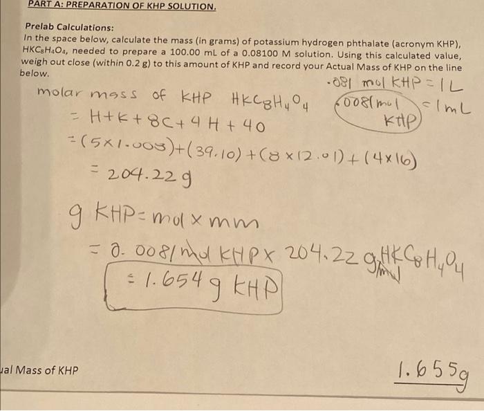 Solved my calculations for moles of KHP and NaOH and | Chegg.com