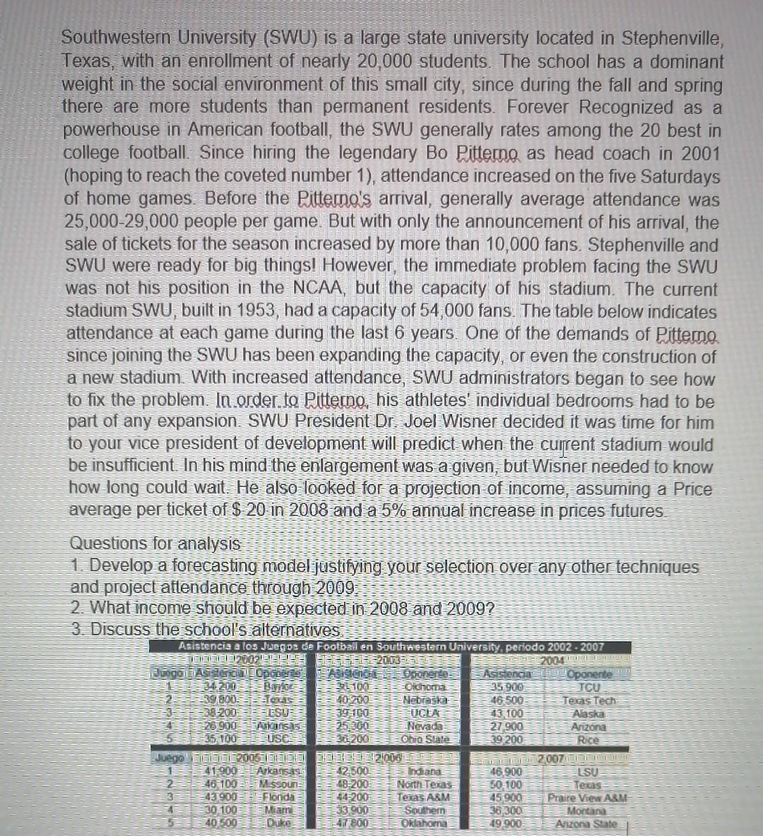Solved Southwestern University (SWU) is a large state | Chegg.com