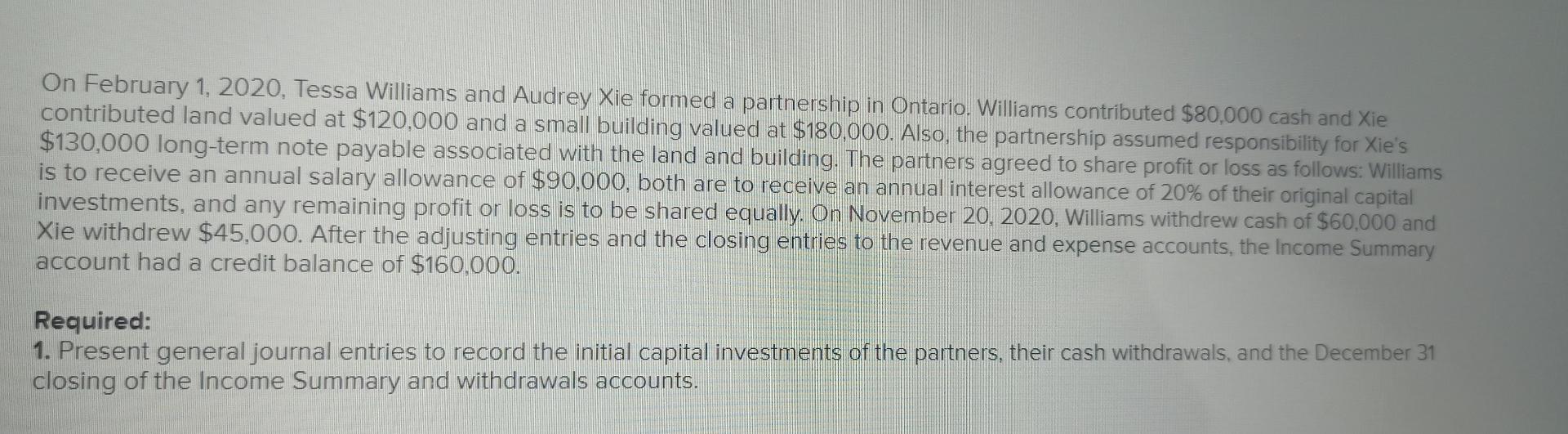 Solved On February 1, 2020, Tessa Williams and Audrey Xie | Chegg.com