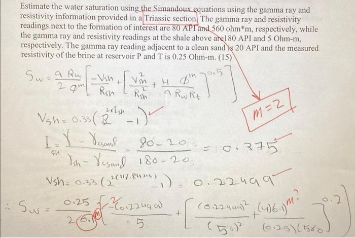 Solved Estimate the water saturation using the Simandoux | Chegg.com