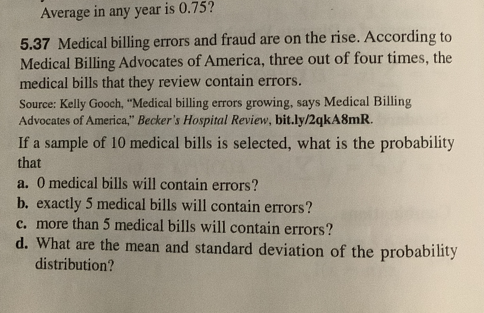 Solved Average in any year is 0.75?5.37 ﻿Medical billing | Chegg.com