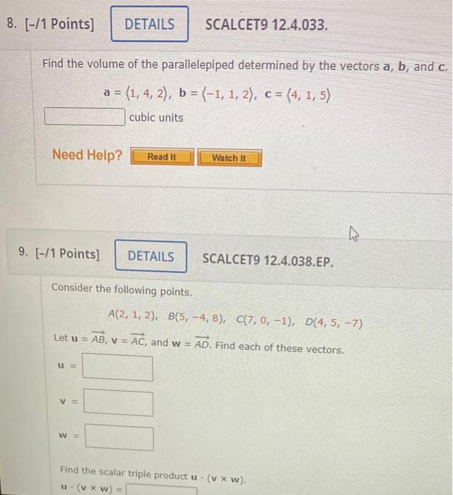 Solved 8. [-/1 Points] DETAILS SCALCET9 12.4.033. Find the | Chegg.com