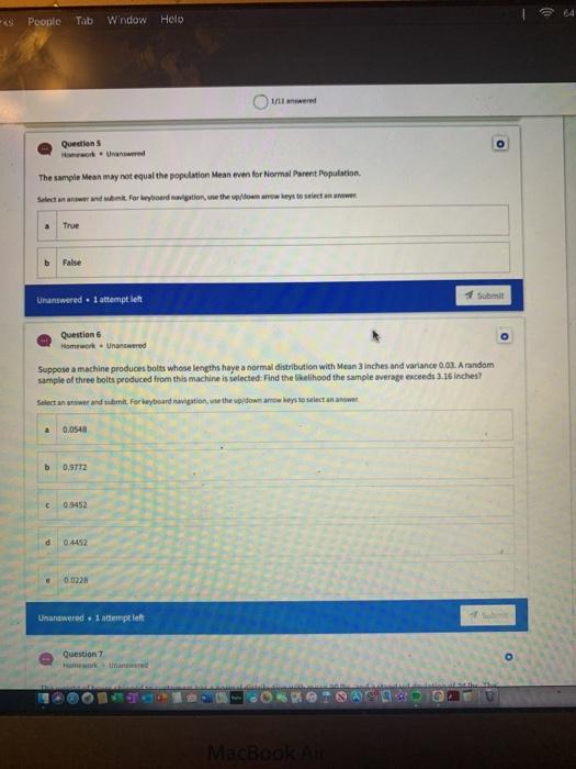 Solved Question 1 Homework - Unanswered O The mean of the | Chegg.com