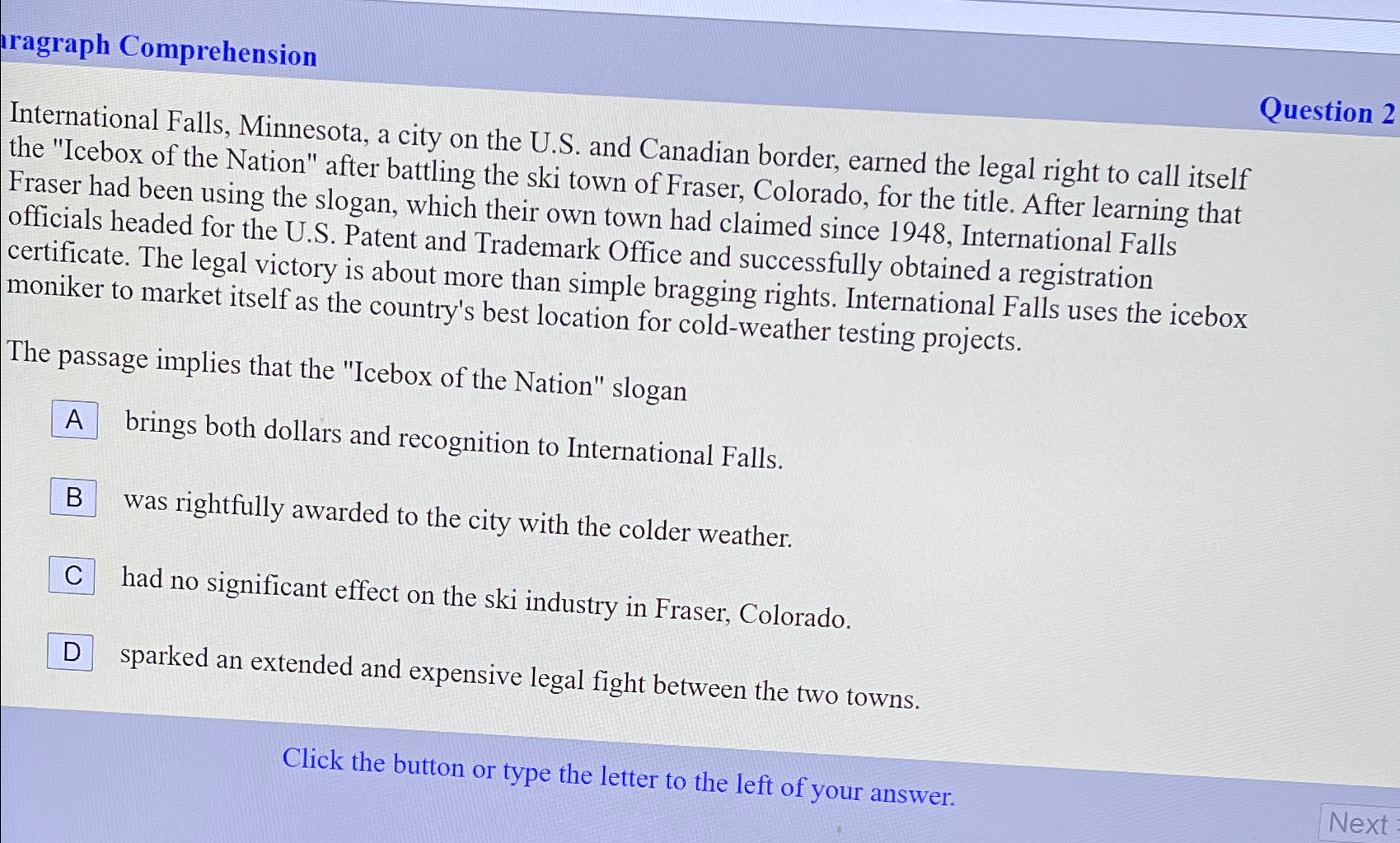 Solved ragraph ComprehensionQuestion 2International Falls, | Chegg.com