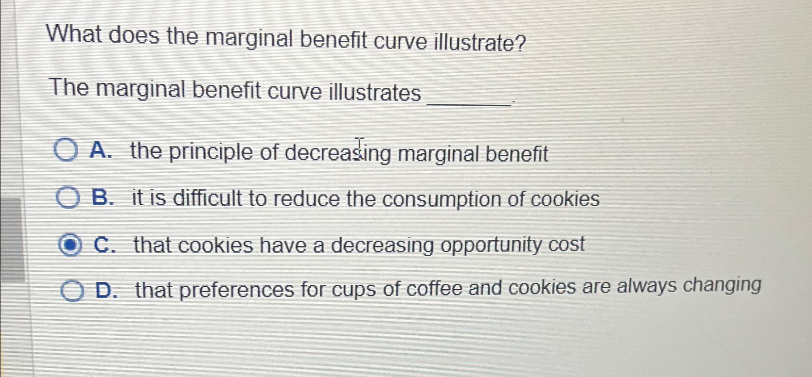 Solved What does the marginal benefit curve illustrate?The | Chegg.com