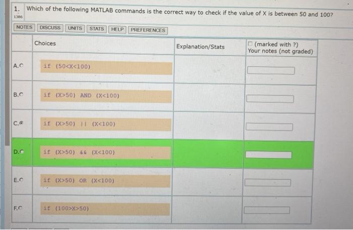 Solved 1. Which of the following MATLAB commands is the | Chegg.com