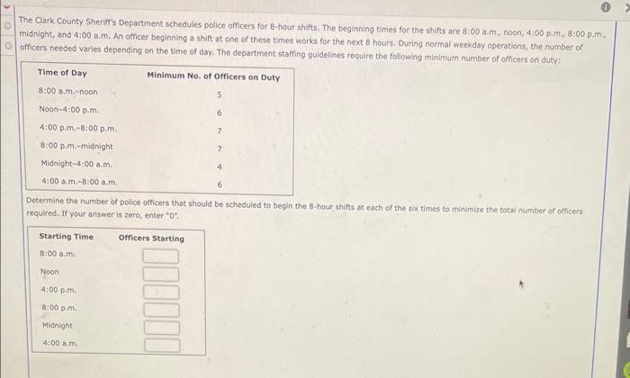 Solved The Clark County Sheriff's Department schedules | Chegg.com