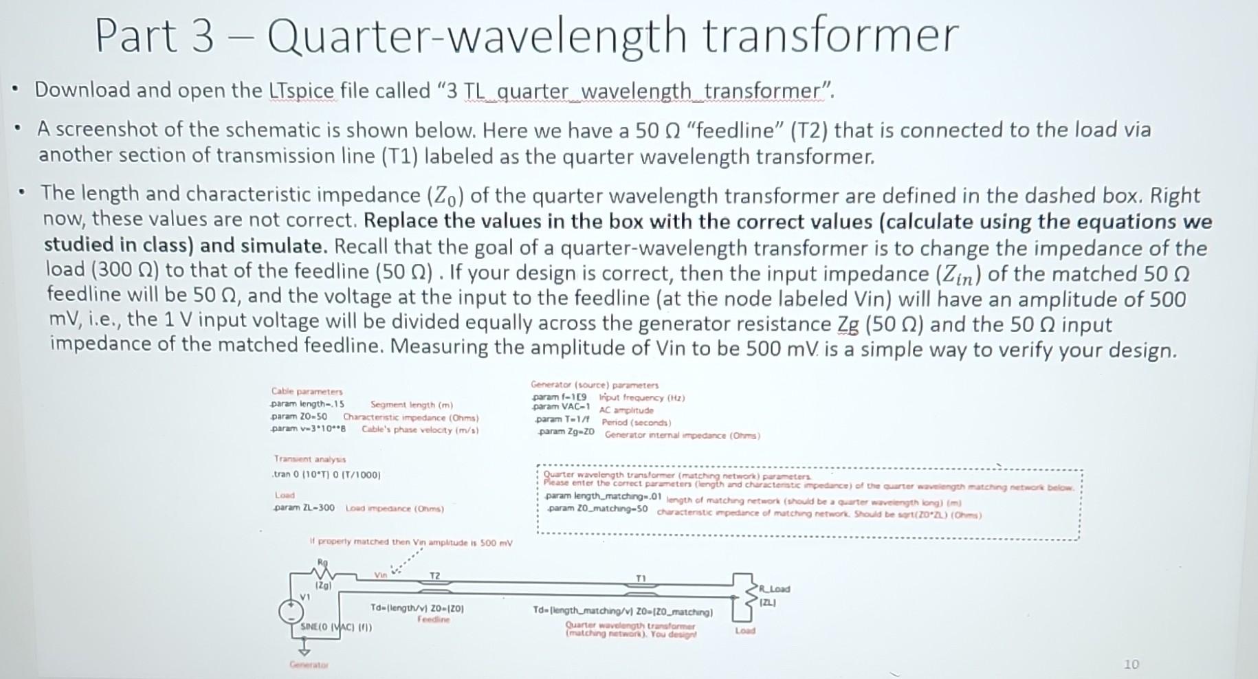 Quarter wavelength transformer (matching network) | Chegg.com