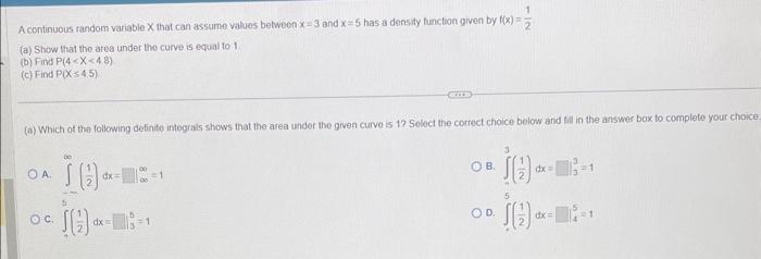 Solved A continuous random variable x that can assume values | Chegg.com
