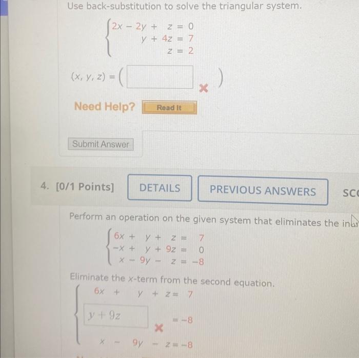 Solved Use back-substitution to solve the triangular system. | Chegg.com