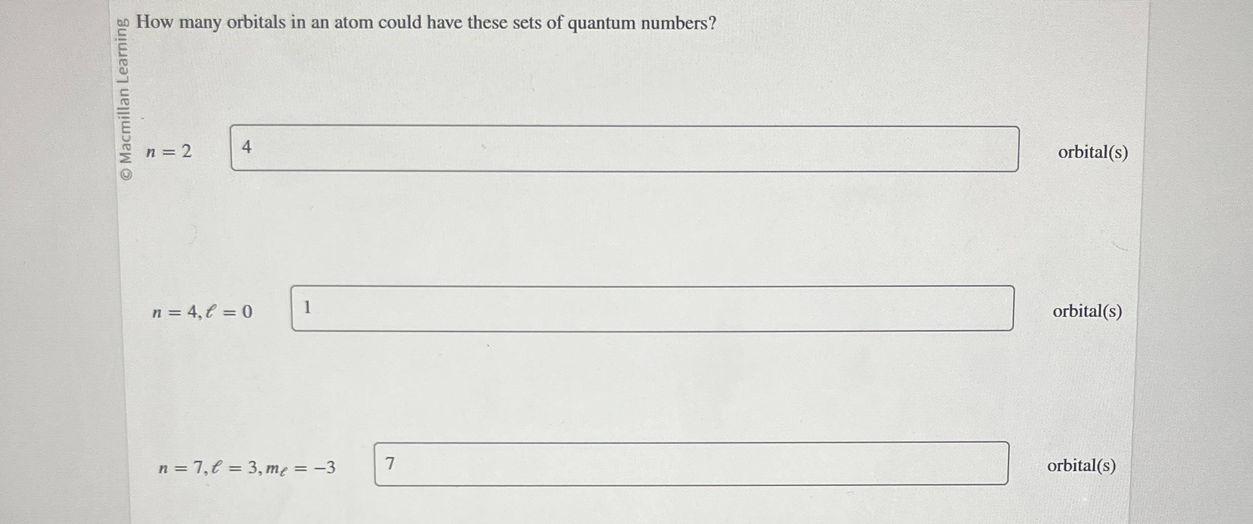 High Quality SOLUTION How many orbitals in an atom could have these sets of | Chegg.com