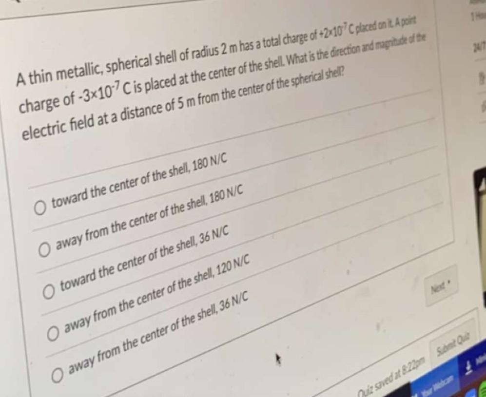 Solved A thin metallic, spherical shell of radius 2 m has a | Chegg.com