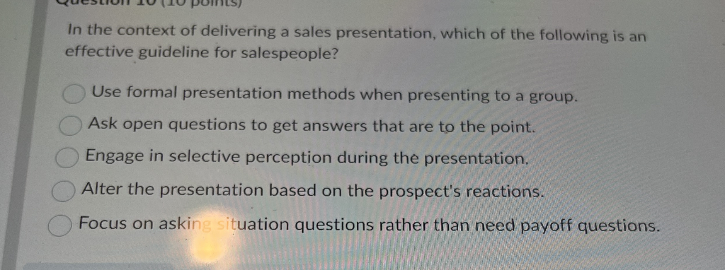 Solved In the context of delivering a sales presentation, | Chegg.com