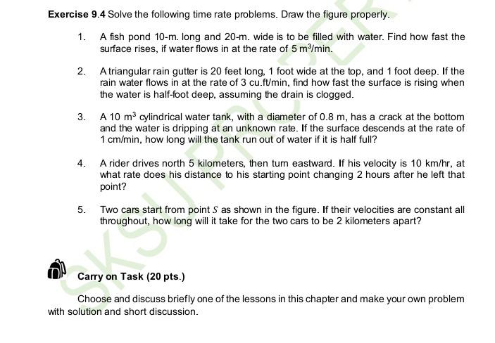 Solved Exercise 9.4 Solve the following time rate problems. | Chegg.com
