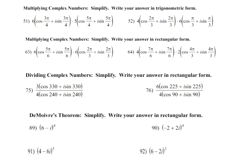 Solved Multiplying Complex Numbers: Simplify. Write your | Chegg.com