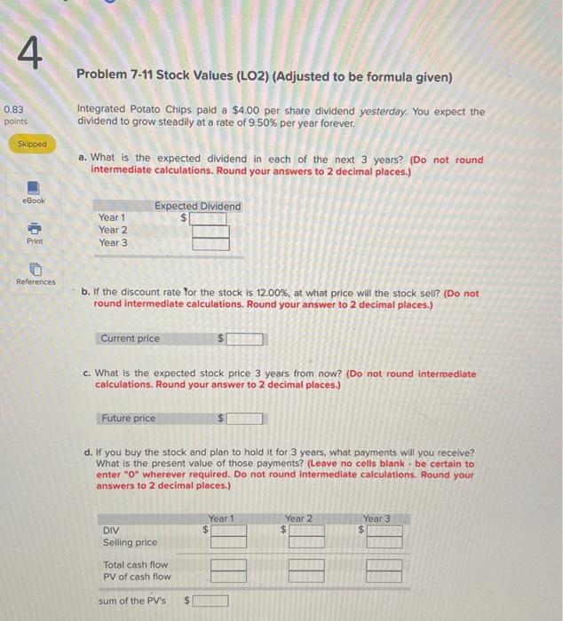 Solved Problem 7-11 Stock Values (LO2) (Adjusted to be | Chegg.com