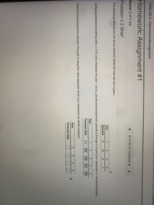 Solved OPER 202.A: Operations Management Homework: | Chegg.com