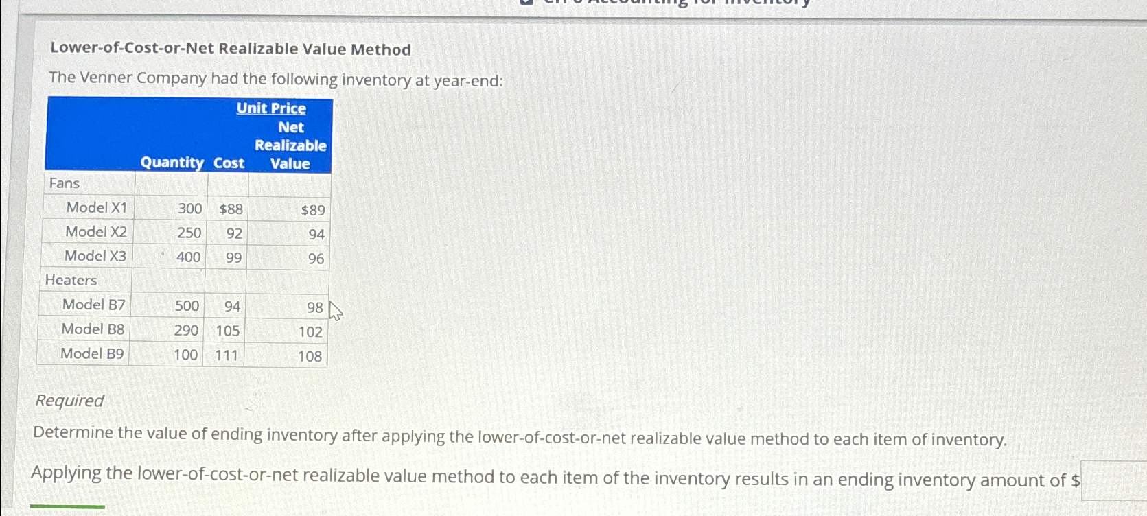 Solved Lower-of-Cost-or-Net Realizable Value MethodThe | Chegg.com
